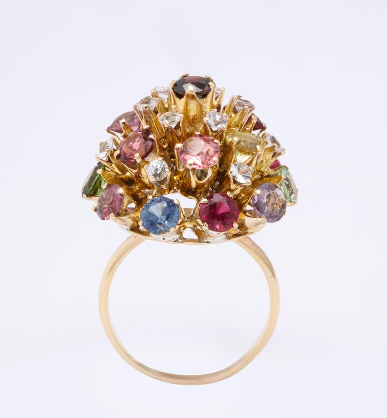 Vintage Gold Multi Gemstone Sputnik Ring For Sale at 1stDibs
