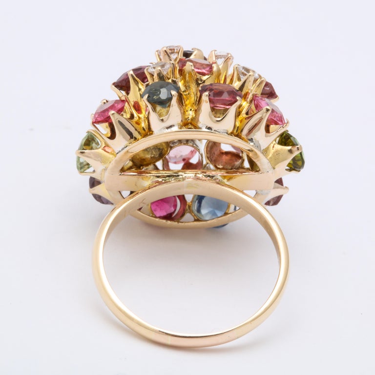 Vintage Gold Multi Gemstone Sputnik Ring For Sale at 1stDibs