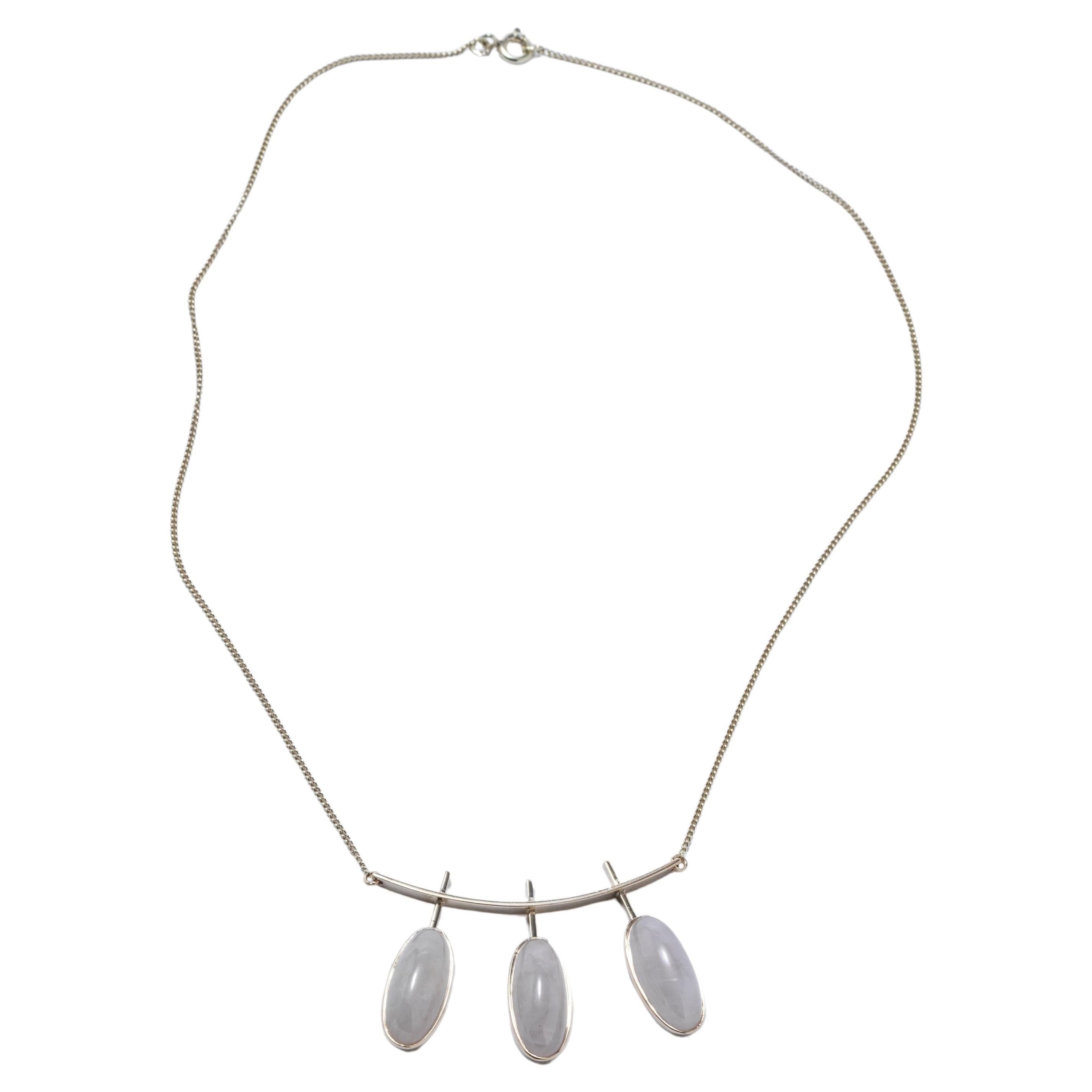 Vintage gold necklace with milk quartz stones made 1959 in Finland. For ...