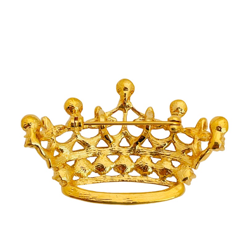 Vintage gold pearl jewel crown designer runway brooch For Sale at 1stDibs
