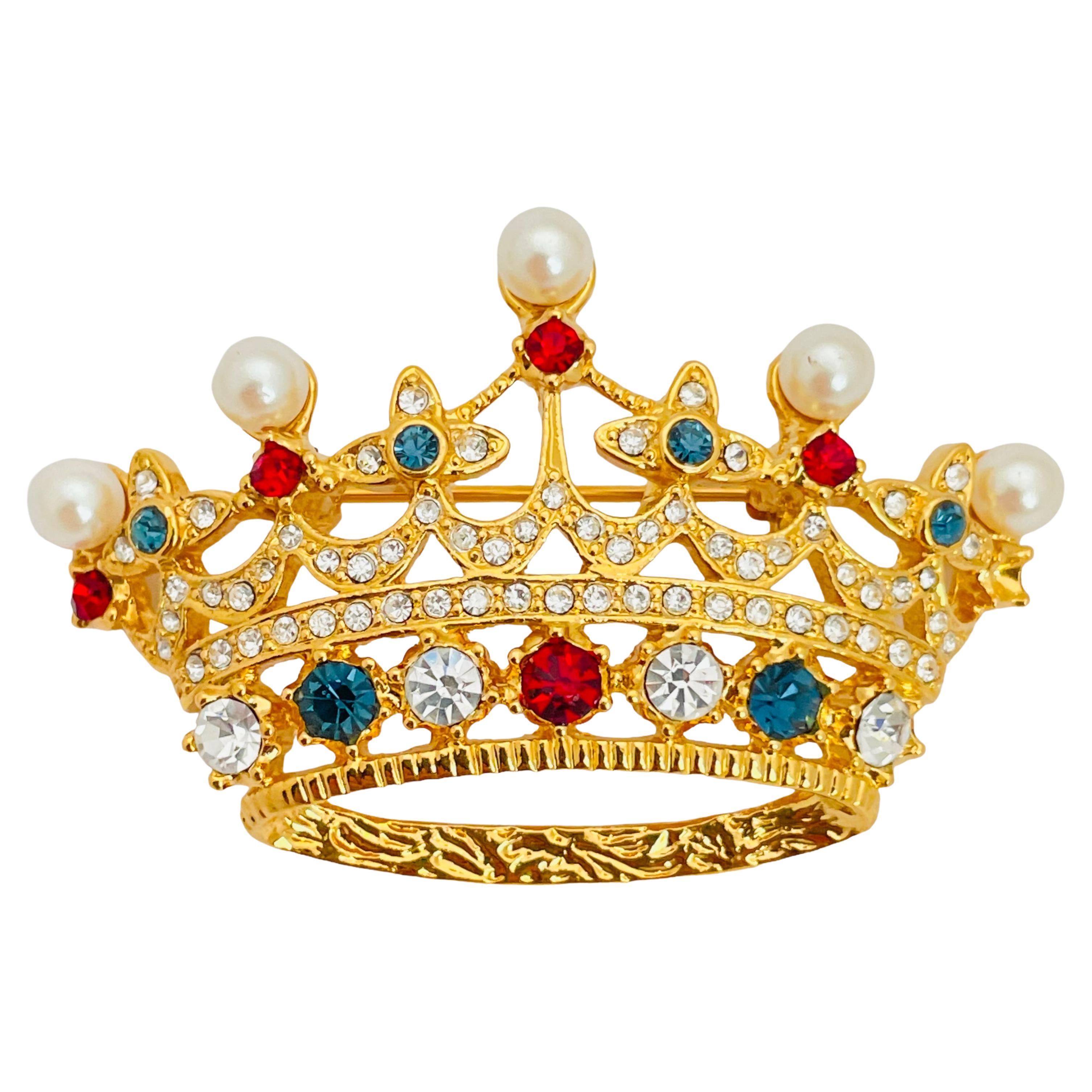 Pearl Ruby Gold Crown Brooch at 1stDibs