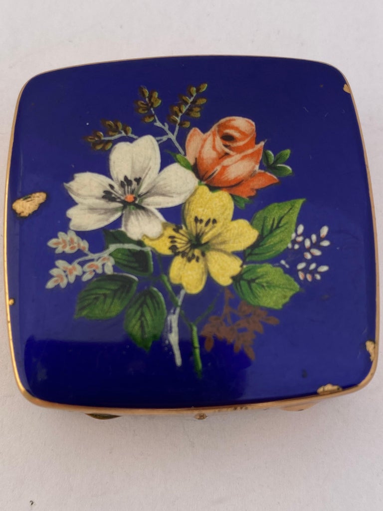 Vintage Gold Plated and Enamel Pill Box For Sale at 1stDibs