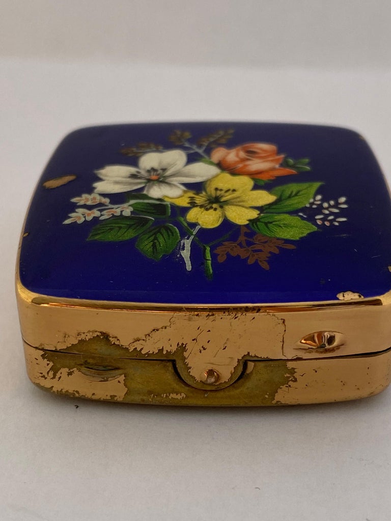 Vintage Gold Plated and Enamel Pill Box For Sale at 1stDibs