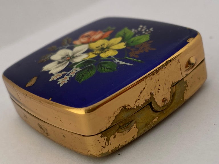 Vintage Gold Plated and Enamel Pill Box For Sale at 1stDibs