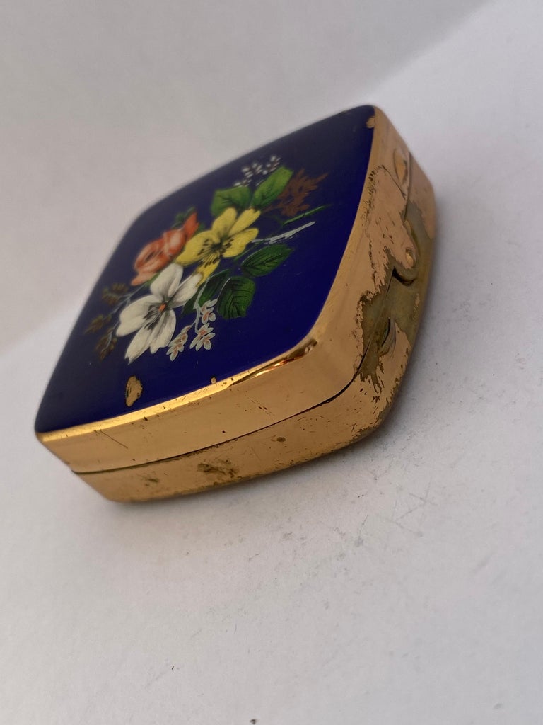 Vintage Gold Plated and Enamel Pill Box For Sale at 1stDibs