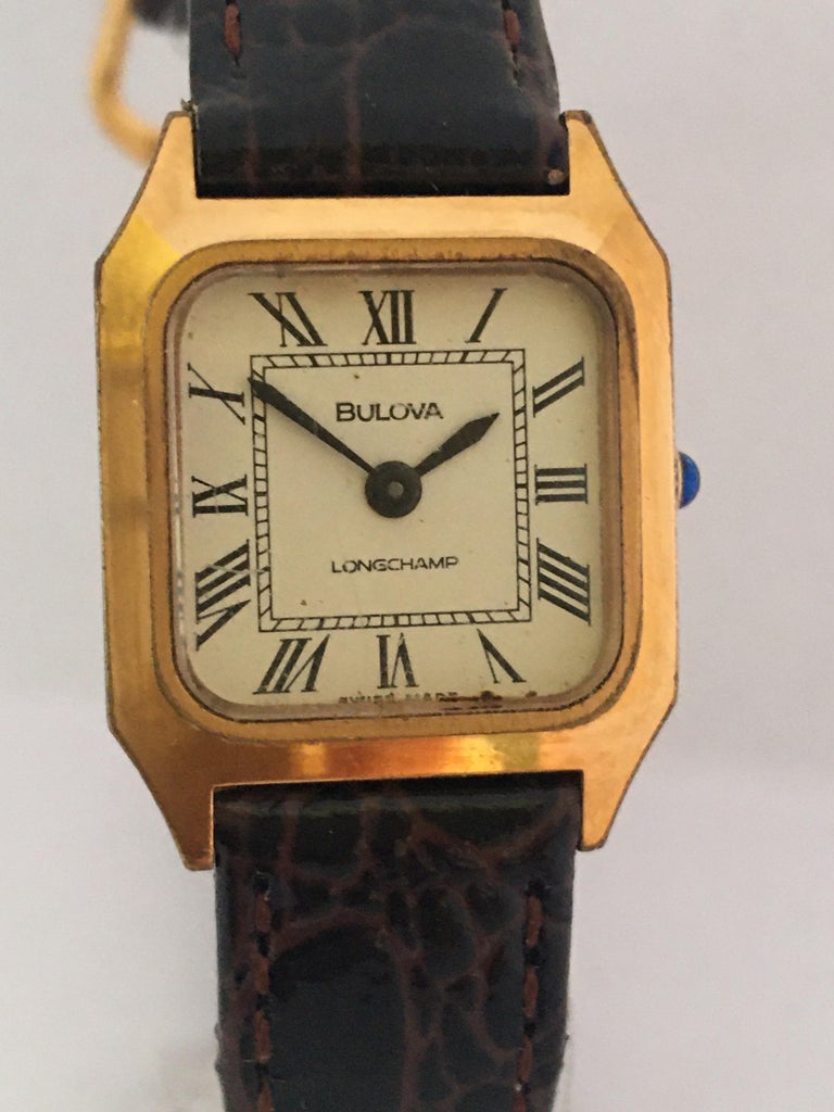 Vintage Gold-Plated and Stainless Steel Square Ladies Bulova Mechanical ...