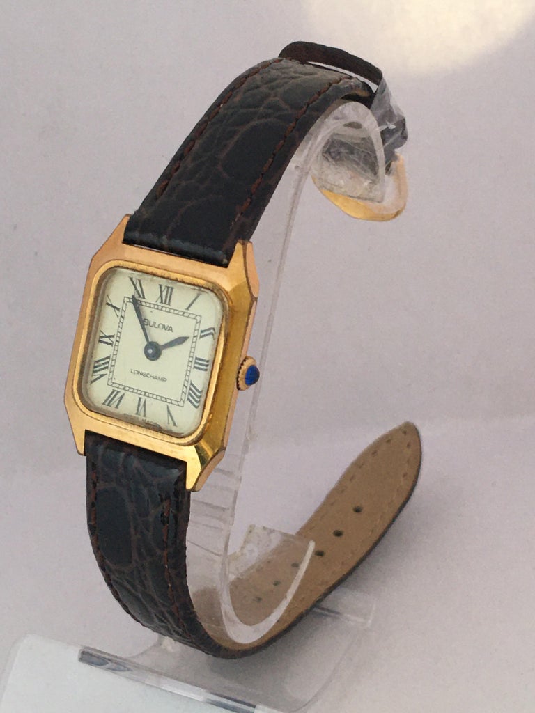 Vintage Gold-Plated and Stainless Steel Square Ladies Bulova Mechanical ...