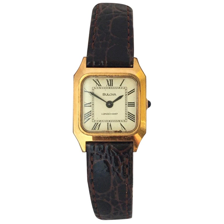 Vintage Gold-Plated and Stainless Steel Square Ladies Bulova Mechanical ...