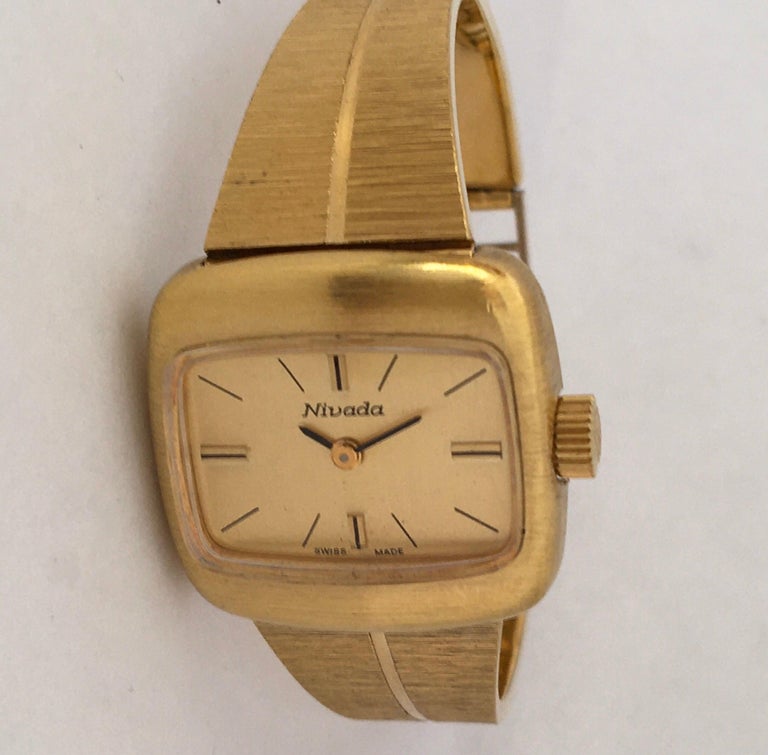 Vintage Gold-Plated Bangle Mechanical Nivada Swiss Ladies Watch at ...