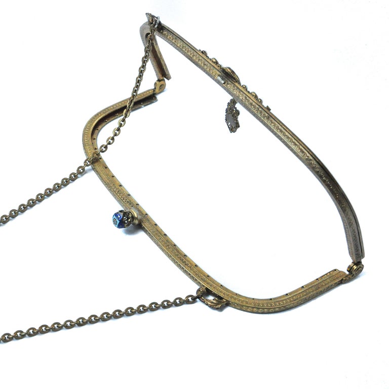 Mid-Century Enamel Jeweled Clutch Bag Clasp Frame For Sale at 1stDibs