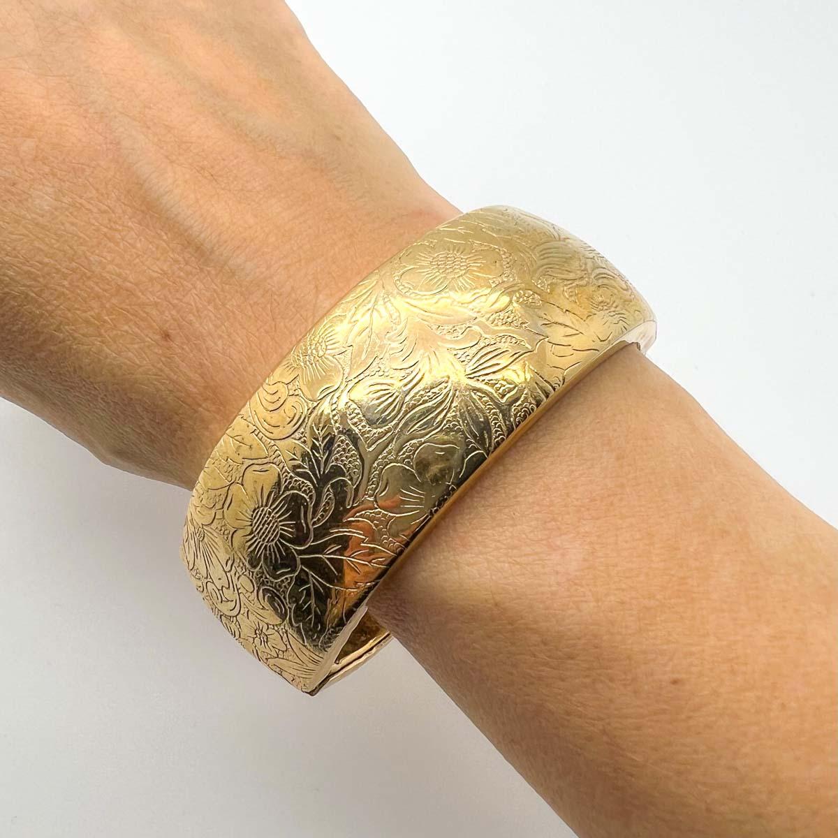 Vintage Gold Plated Etched Bangle 1970s For Sale at 1stDibs