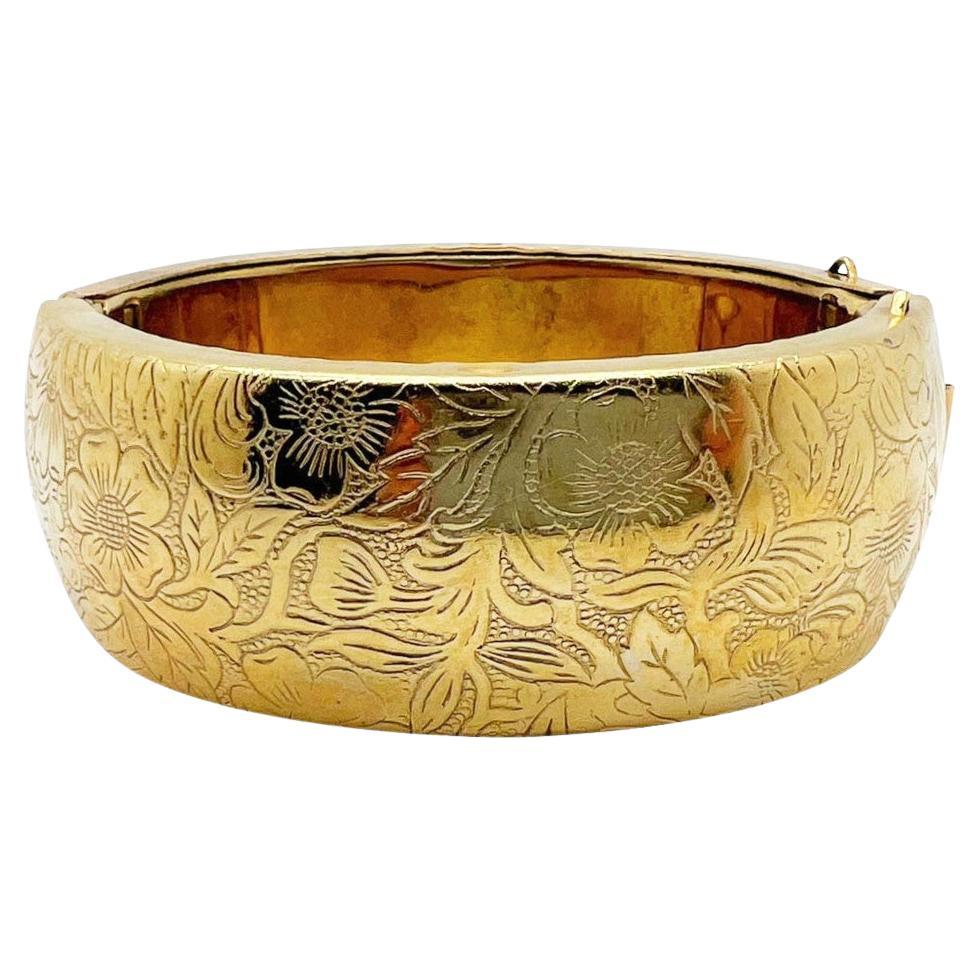 Vintage Gold Plated Etched Bangle 1970s For Sale at 1stDibs