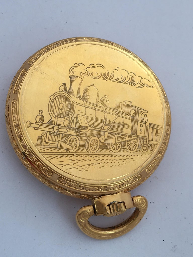 Vintage Gold plated Steam Train Pocket Watch For Sale at 1stDibs