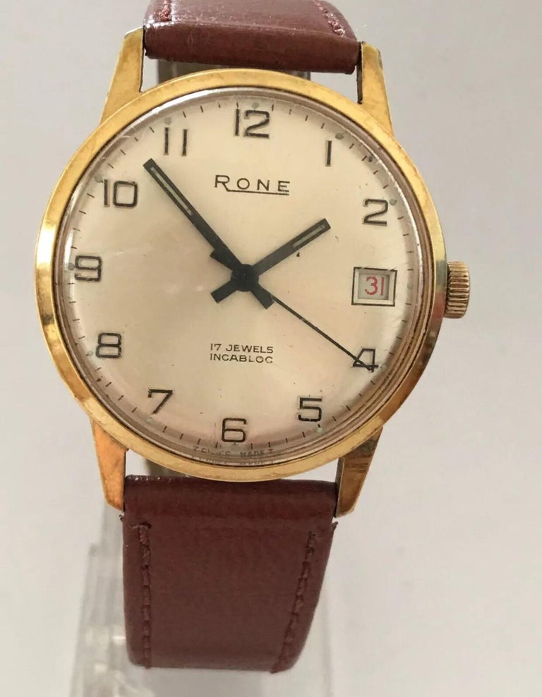 Vintage Gold-Plated Swiss Made Hand-Winding Rone Wristwatch at 1stDibs