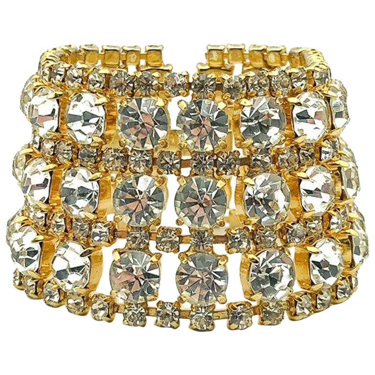 Vintage Gold Rhinestone Statement Cuff 1980s at 1stDibs