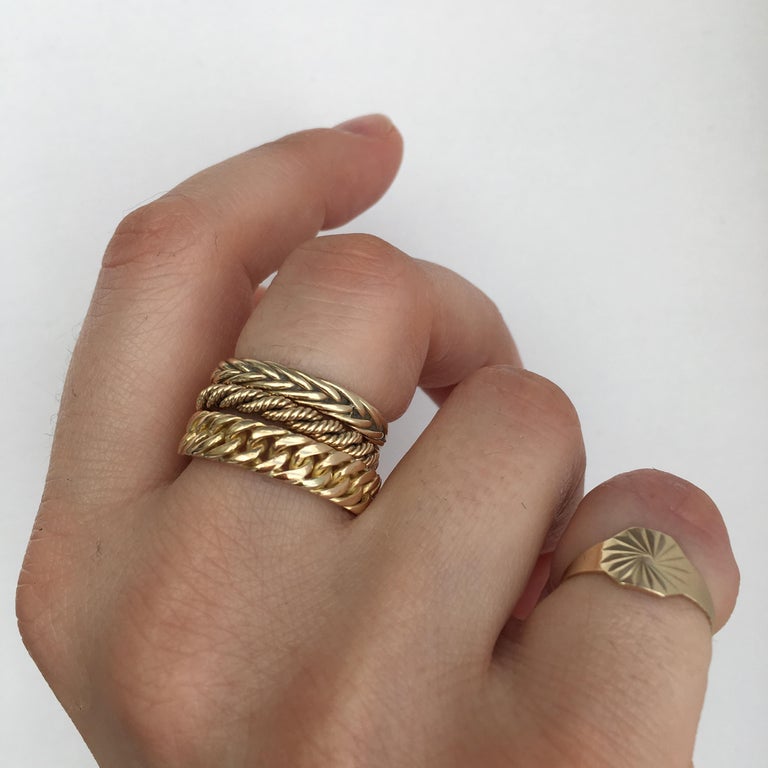 Vintage Gold Ring 18 Karat Curb Chain Link Stacking Band Chunky Yellow ...