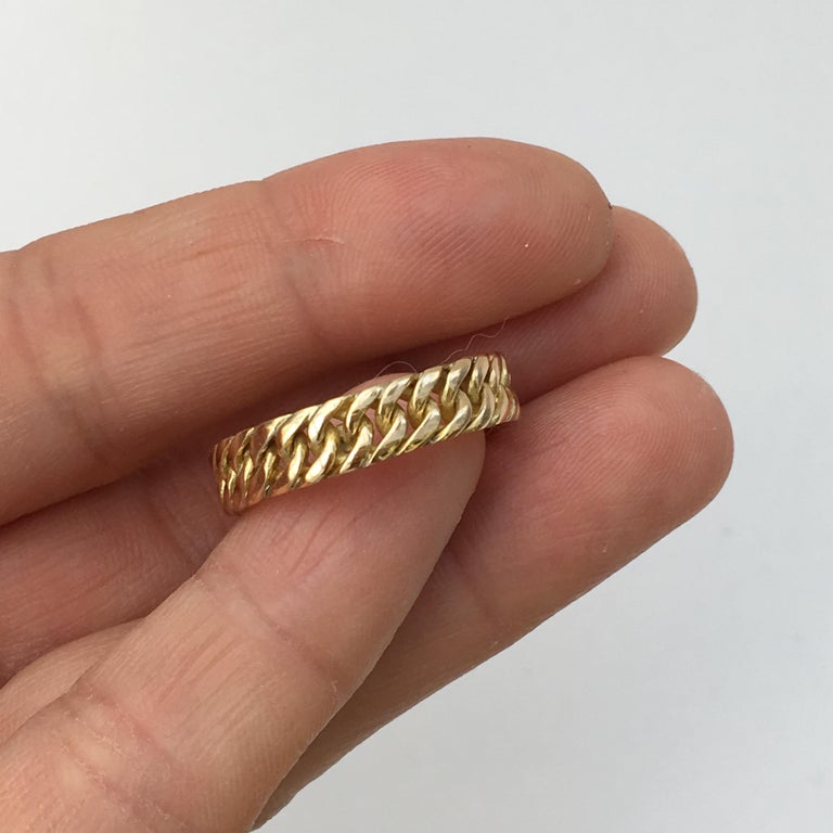 Vintage Gold Ring 18 Karat Curb Chain Link Stacking Band Chunky Yellow ...