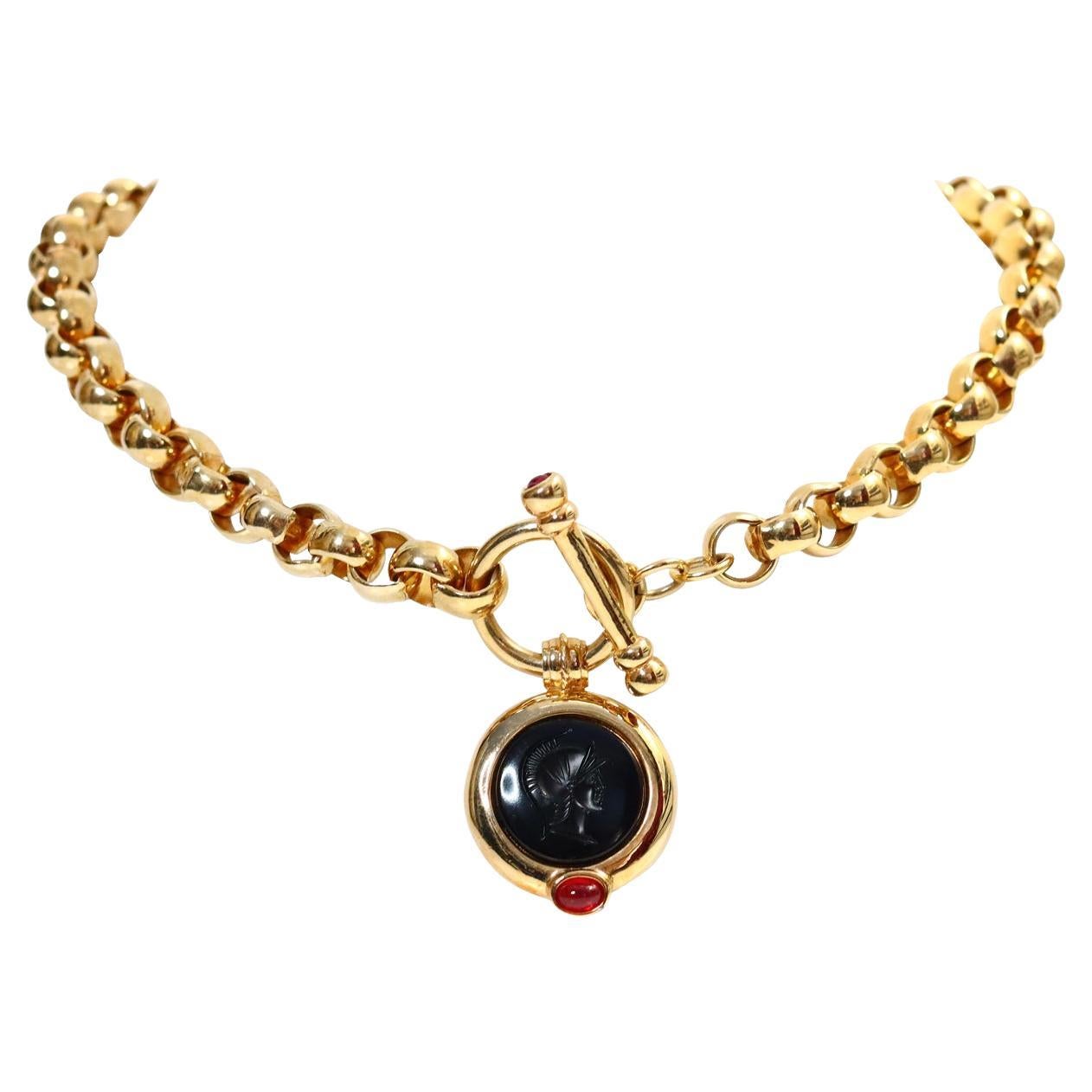 Vintage Gold Rollo Chain with Toggle and Dangling Coin Necklace, circa ...