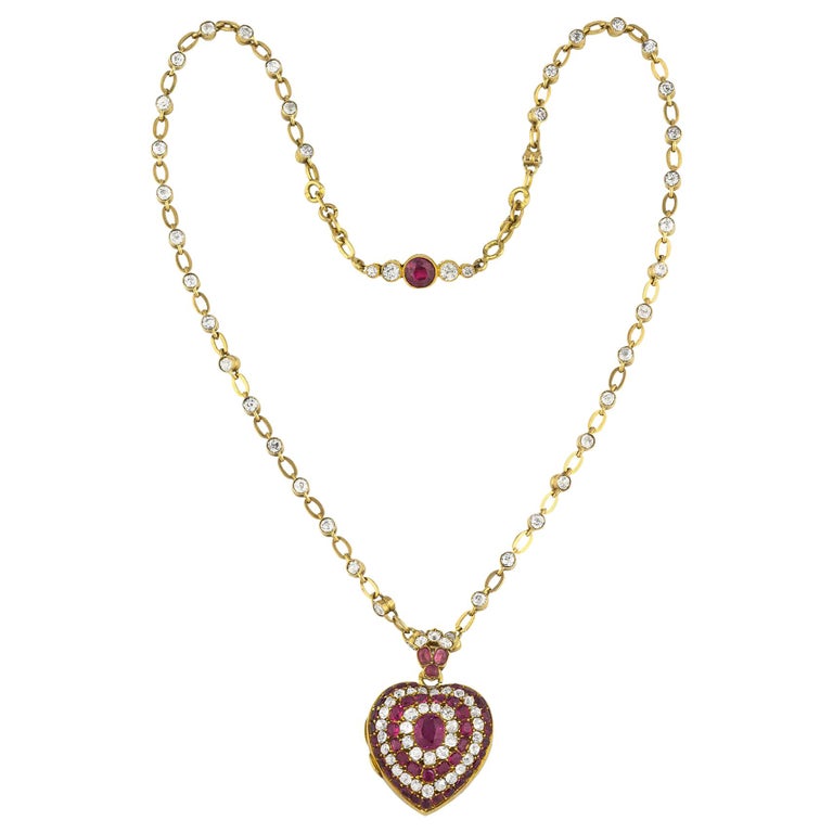 Vintage Gold Ruby and Diamond Heart Pendant at 1stDibs