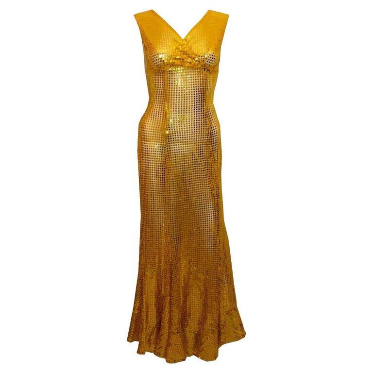 Vintage Gold Sequin Gown For Sale at 1stDibs