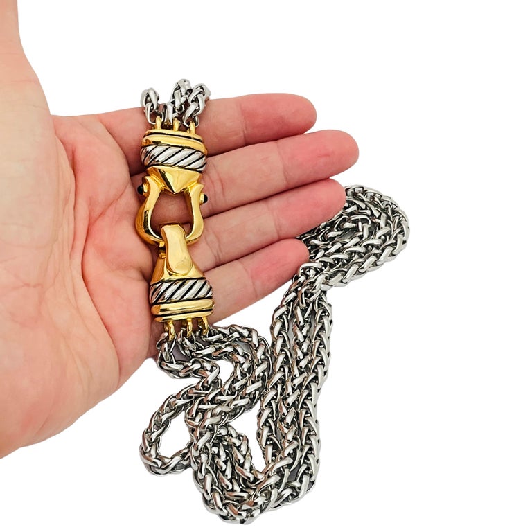 Vintage Gold Silver Chain Black Cabs Designer Runway Necklace For Sale At 1stdibs