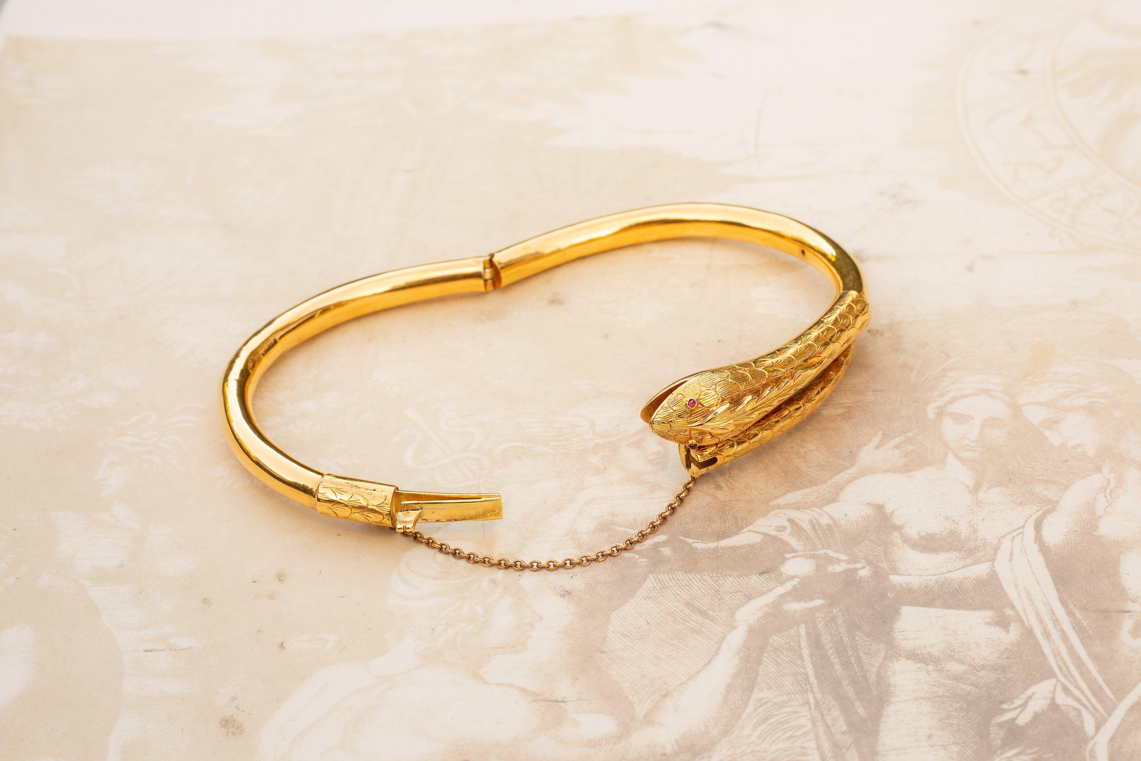 Vintage Gold Snake Bangle Serpent Bracelet 18K Gold 1940's For Sale at ...
