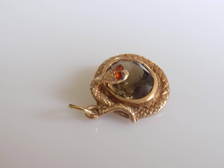 Vintage Gold Quartz Snake Serpent Pendant at 1stDibs