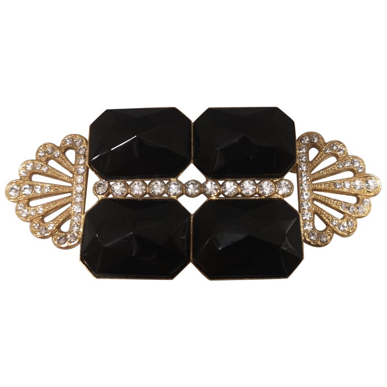 Vintage gold tone black stones brooch For Sale at 1stDibs