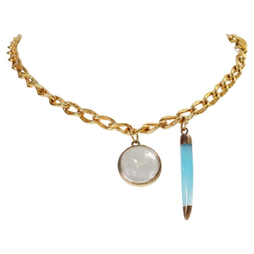 Vintage Gold Tone Link Chain With Two Charms Circa 1990's at 1stDibs