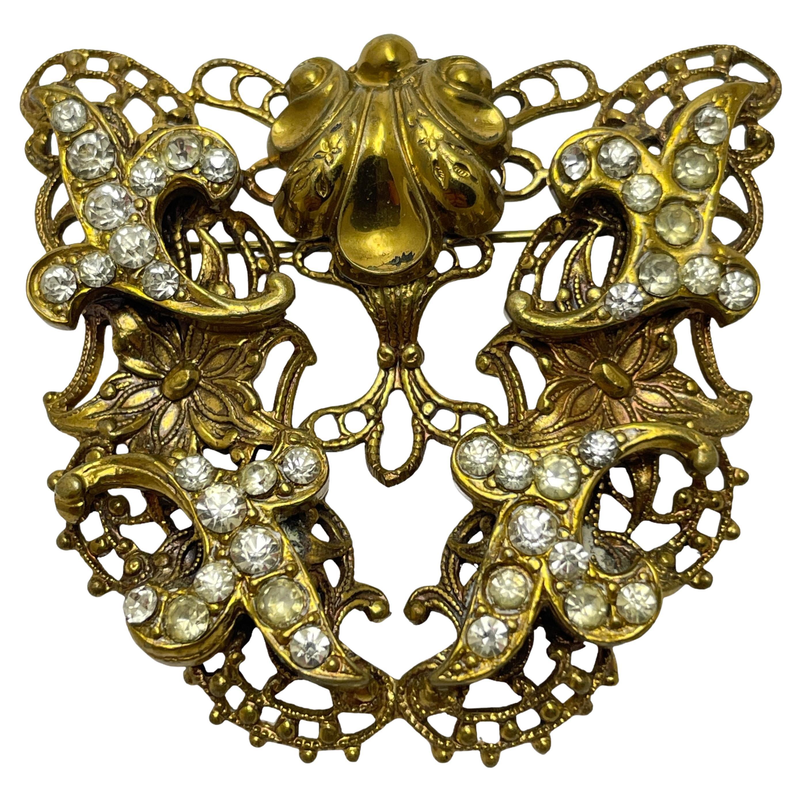 Vintage gold tone cameo designer brooch pendant For Sale at 1stDibs