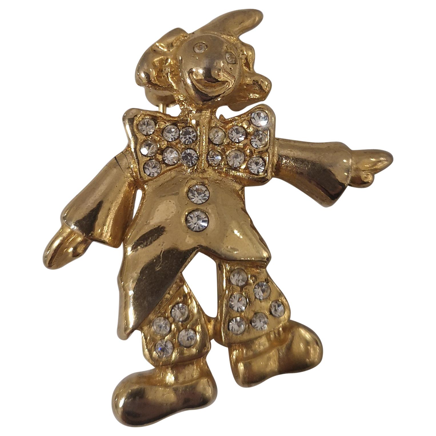 Diamond Gold Clown Brooch For Sale at 1stDibs