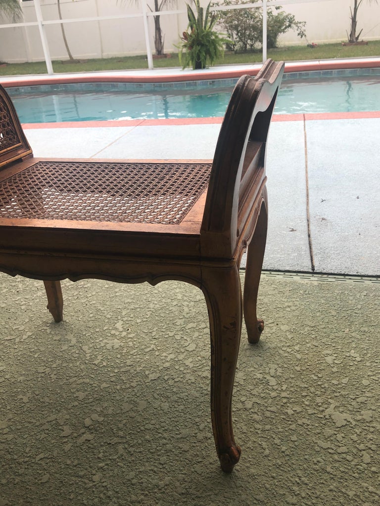 Vintage Gold Leaf Vanity Window Bench With Caning Seat and Armrs at 1stDibs