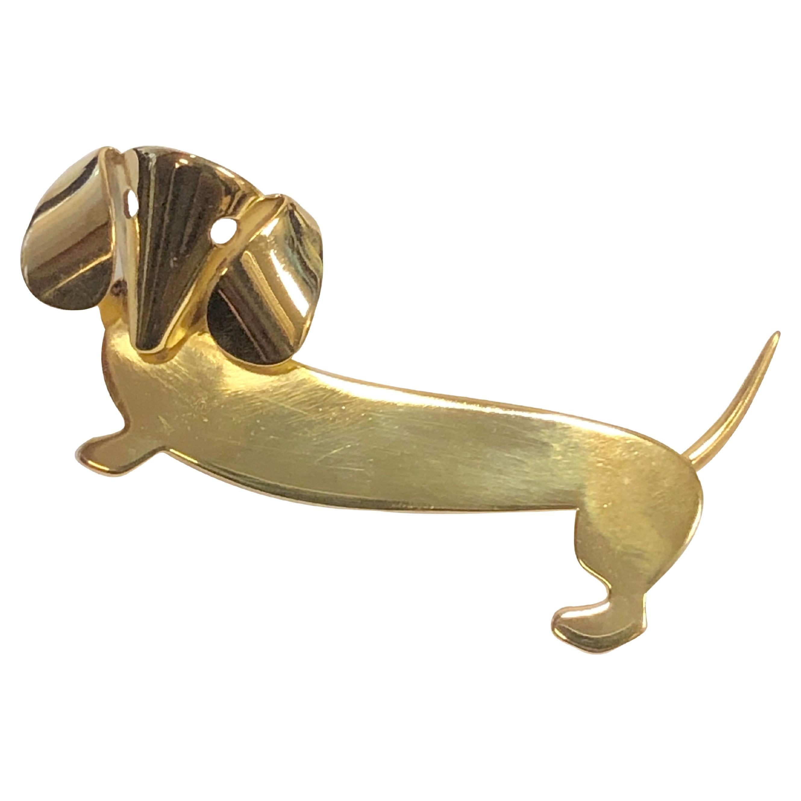 Vintage Gold Wash Dachshund Dog Brooch For Sale at 1stDibs