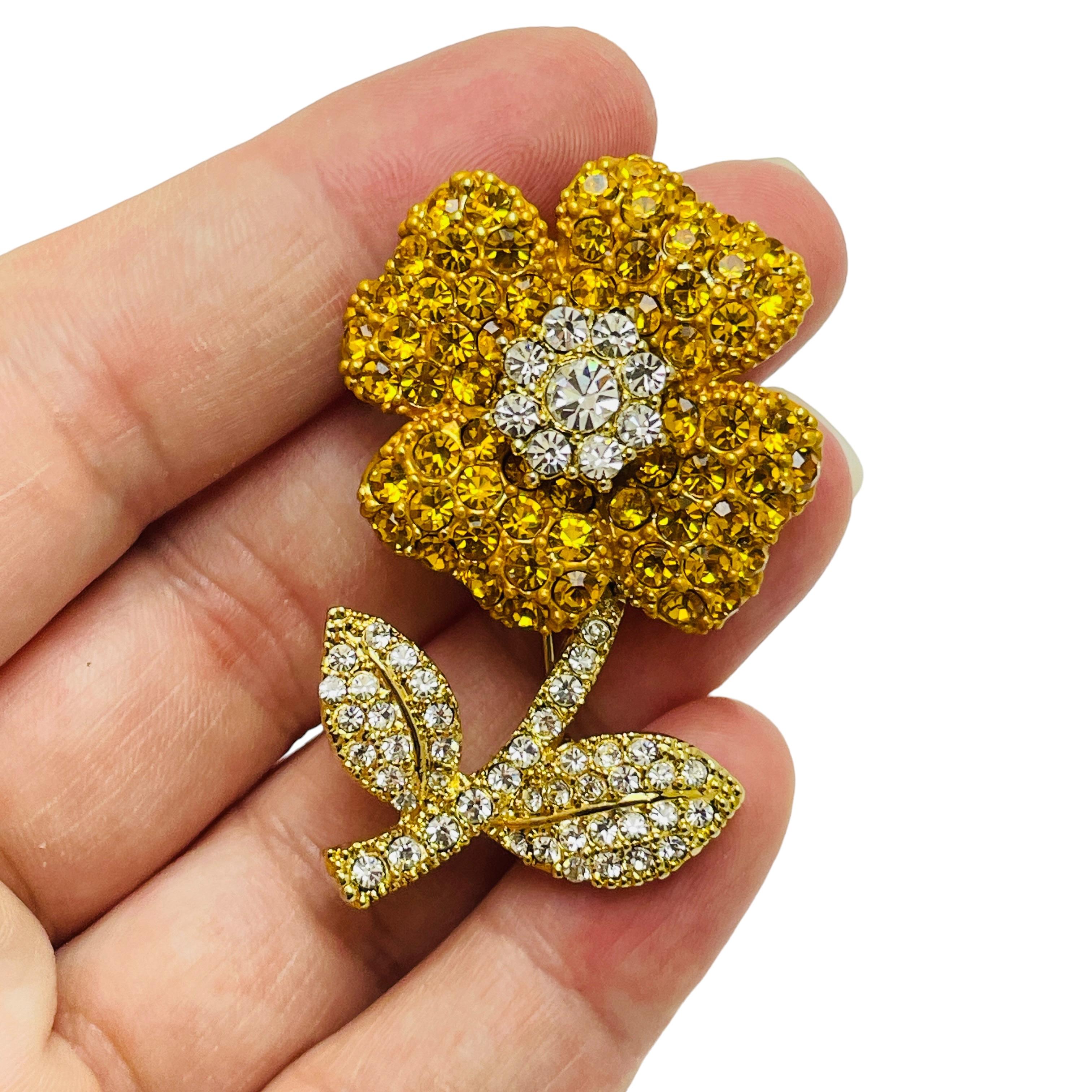 Vintage gold yellow crystal flower designer brooch pendant For Sale at ...