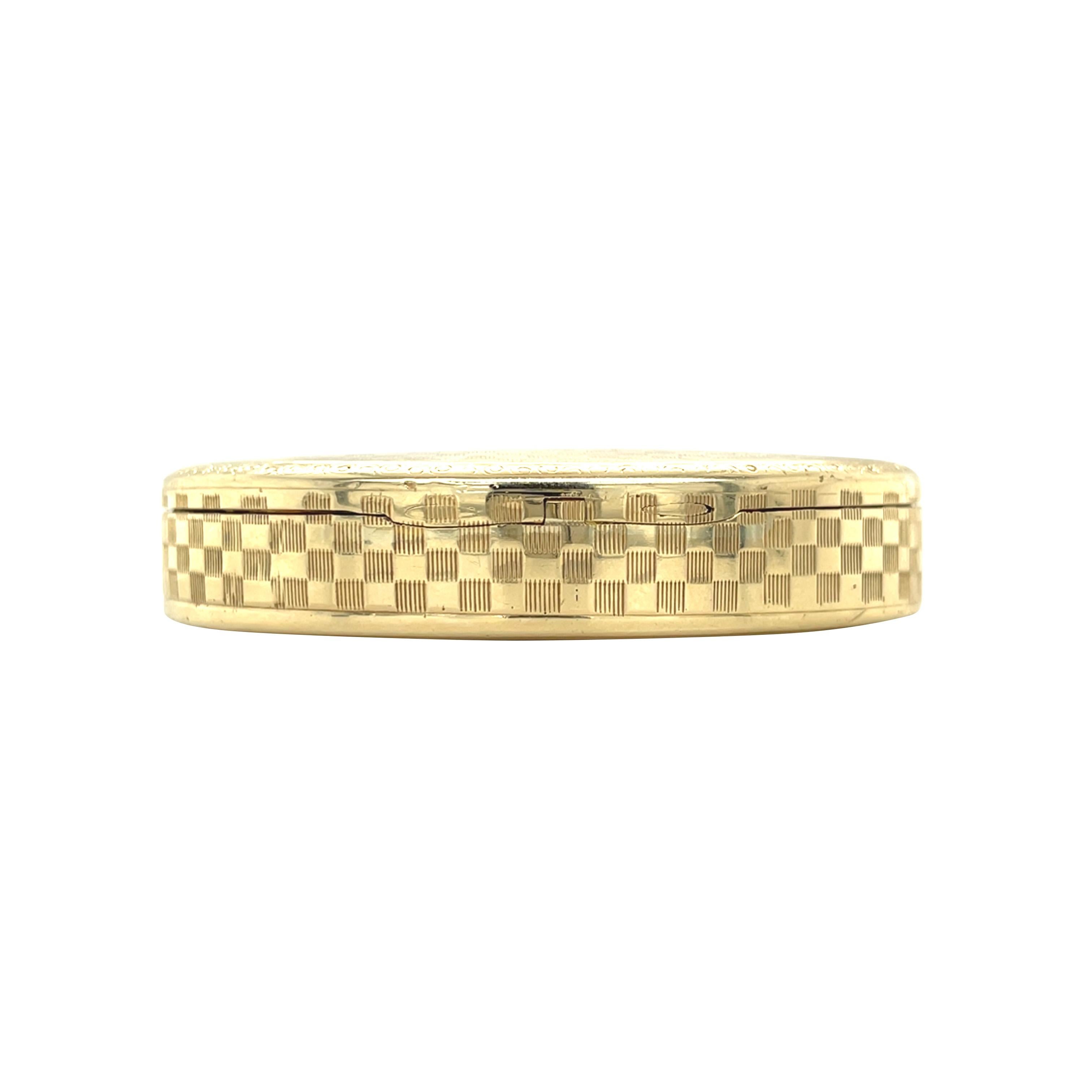Vintage Golden Engraved Pill Box, Solid Gold Patterned Vanity Travel ...