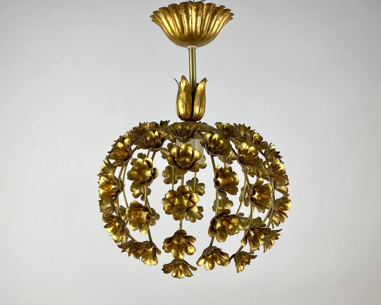 Vintage Golden Metal Flower Chandelier at 1stDibs