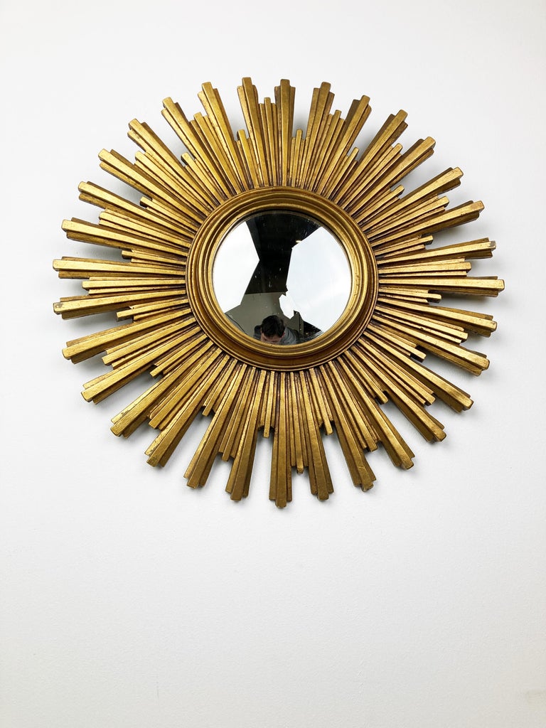 Vintage Golden Sunburst Mirror, 1960s For Sale at 1stDibs