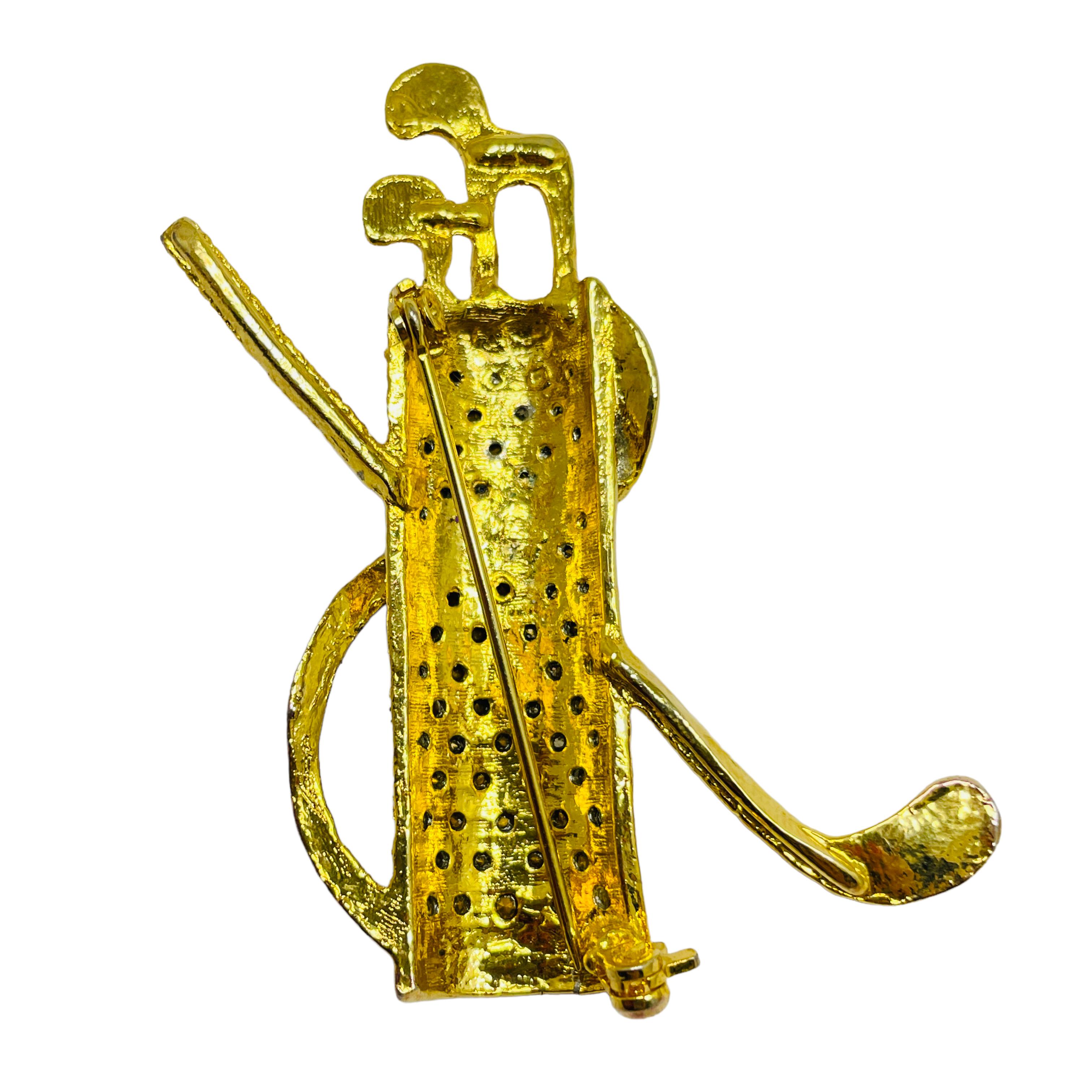 Vintage golf clubs gold rhinestone designer runway brooch For Sale at ...