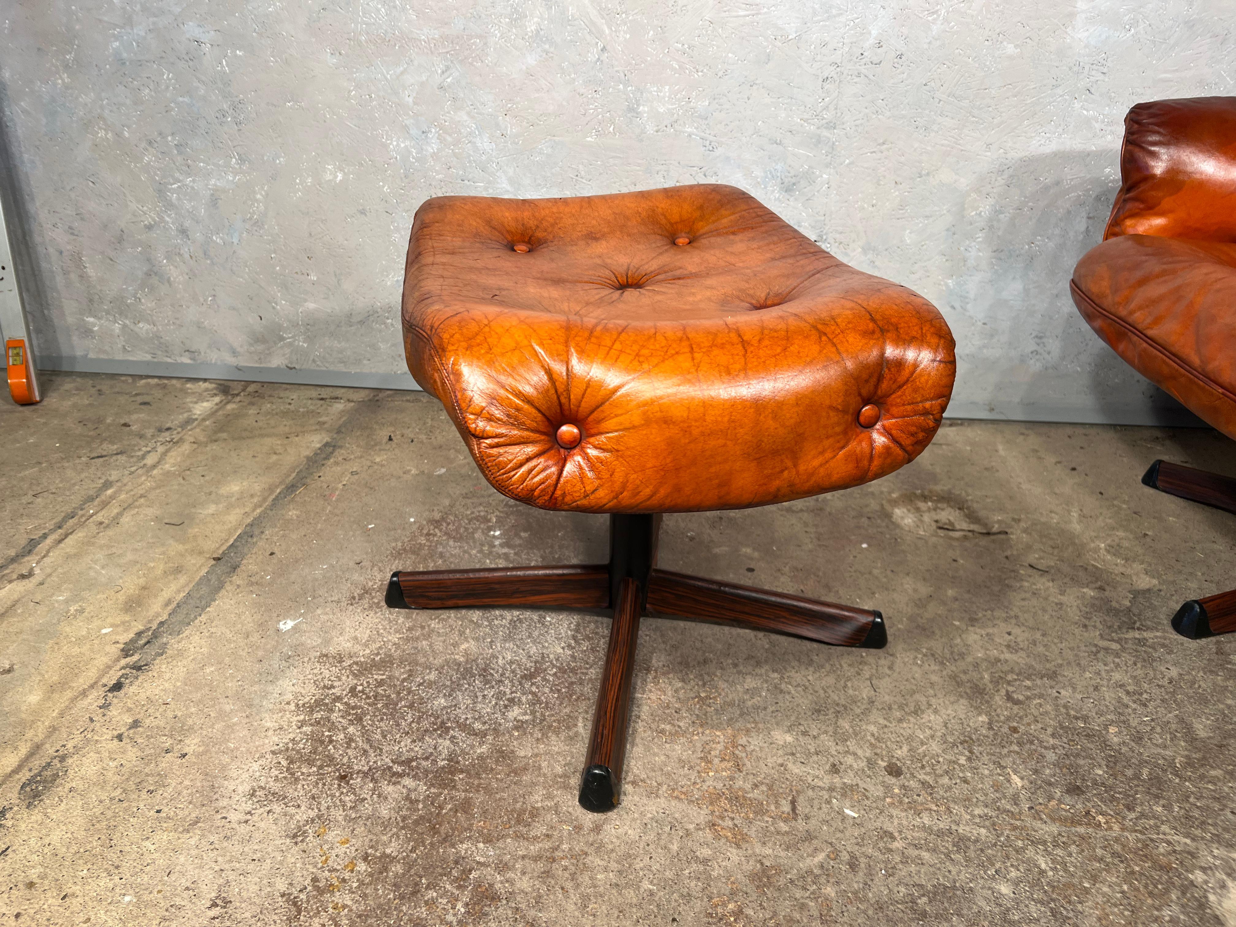 Vintage Göte Mobler Swedish 1970 Swivel Armchair with Footstool #594 at ...