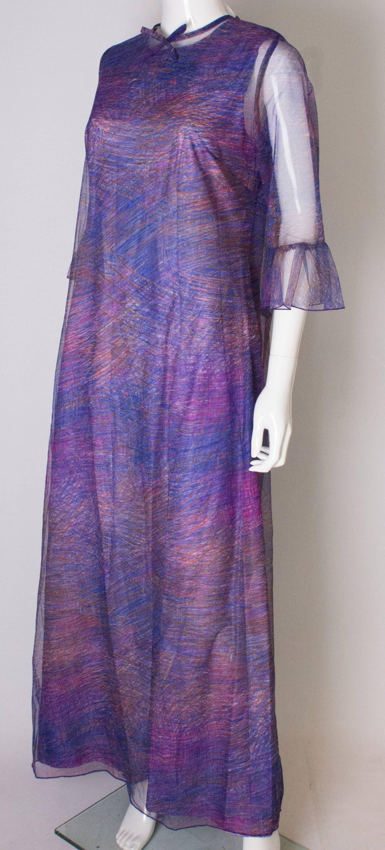 A vintage 1970s purple printed layered long party dress by Clive Byrne ...