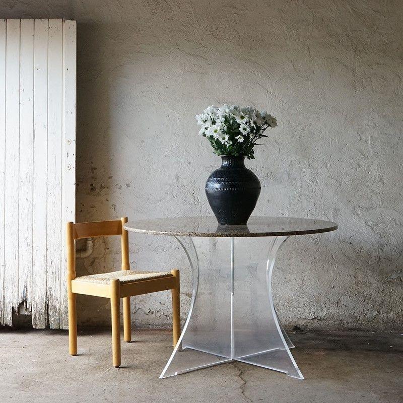Vintage Granite Topped Circular Dining Table with Lucite Cruciform Base ...