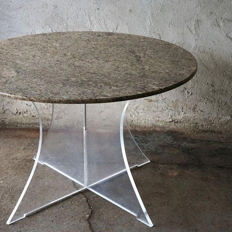 Vintage Granite Topped Circular Dining Table with Lucite Cruciform Base ...