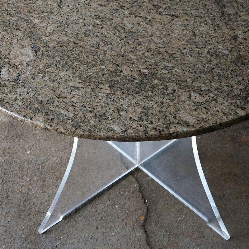 Vintage Granite Topped Circular Dining Table with Lucite Cruciform Base ...
