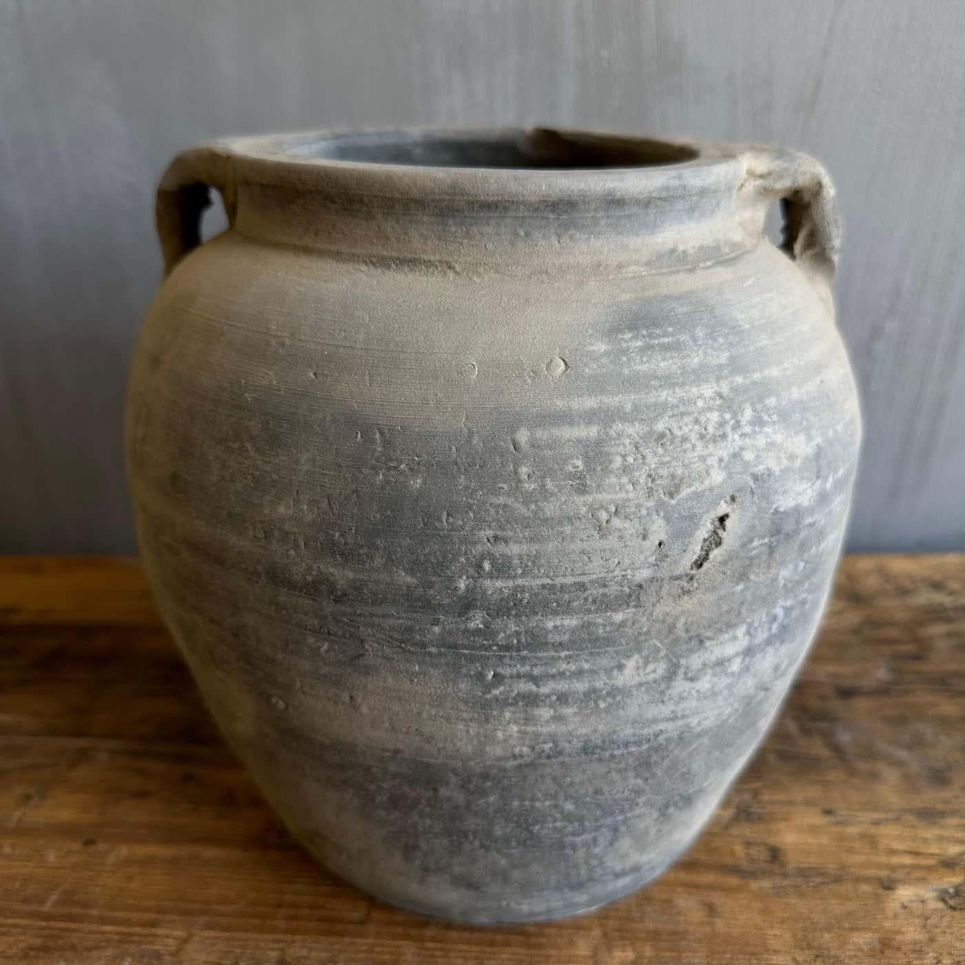 Vintage Gray Clay Weathered Pottery Small Size For Sale at 1stDibs