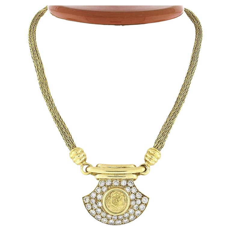 Vintage Greek 18K Gold Alexander The Great 4ctw Diamond Wide Wheat Link ...