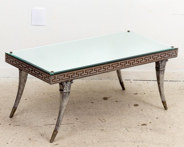 Vintage Greek Key Mirrored Coffee Table For Sale at 1stDibs
