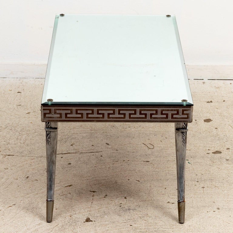 Vintage Greek Key Mirrored Coffee Table For Sale at 1stDibs