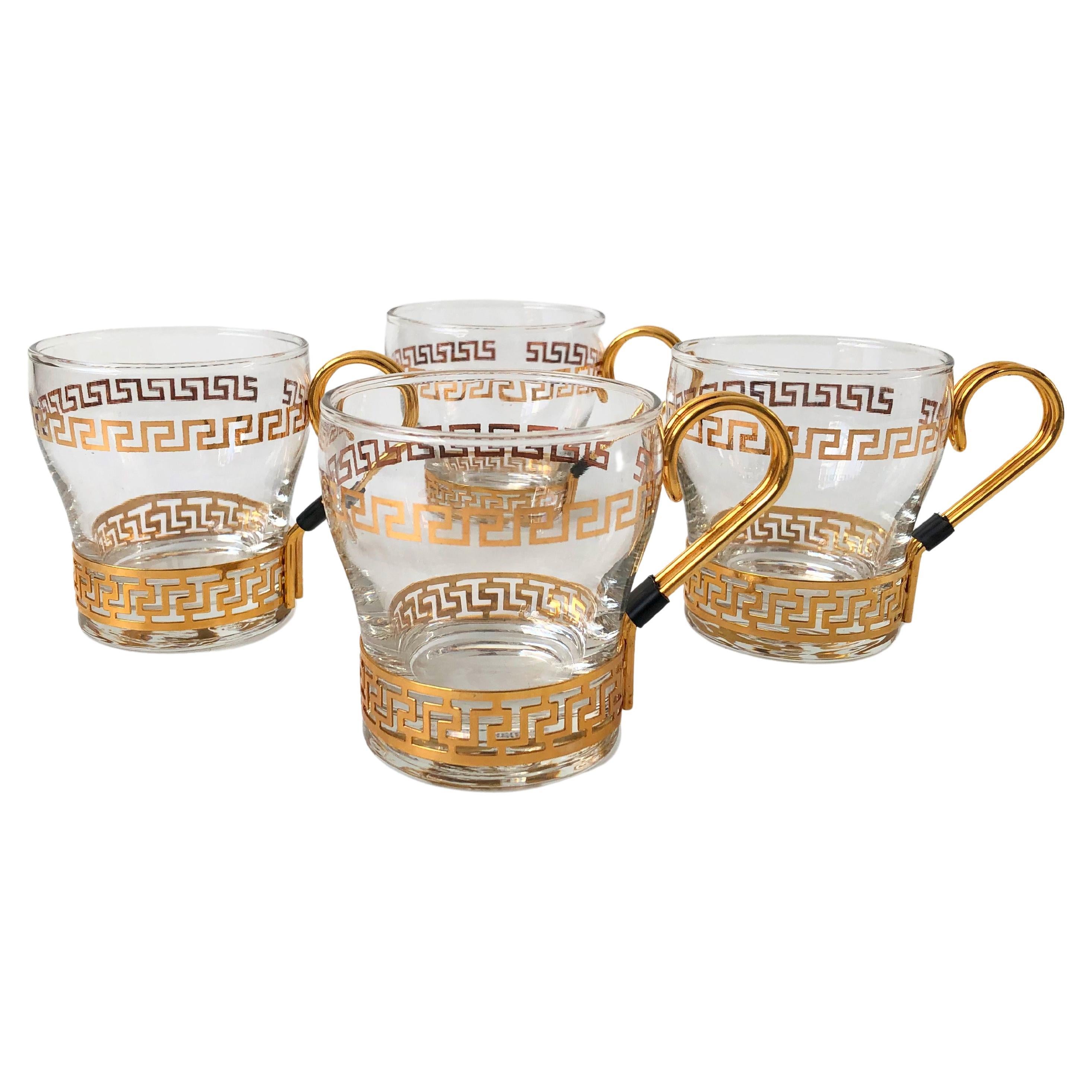 Vintage Gold Greek Key Glasses, Set of Seven at 1stDibs