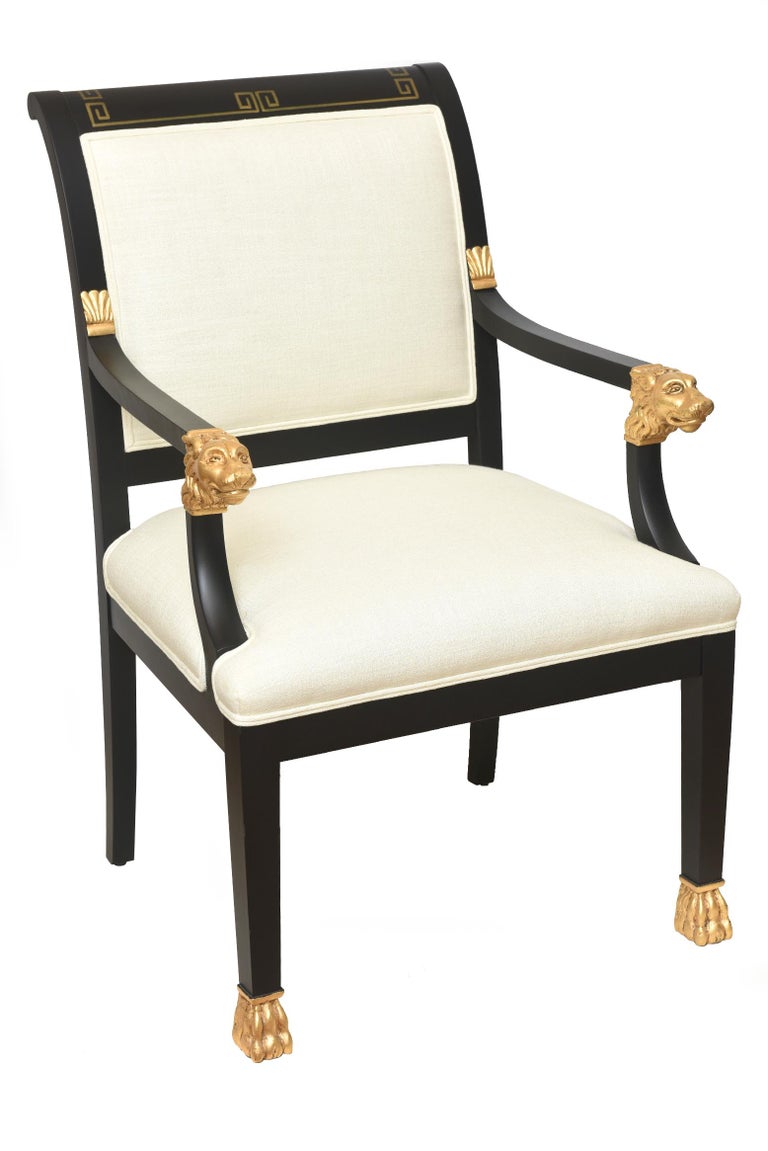 Greek Key and Ram's Head Regency Gold Leafed and Wood Upholstered Side ...