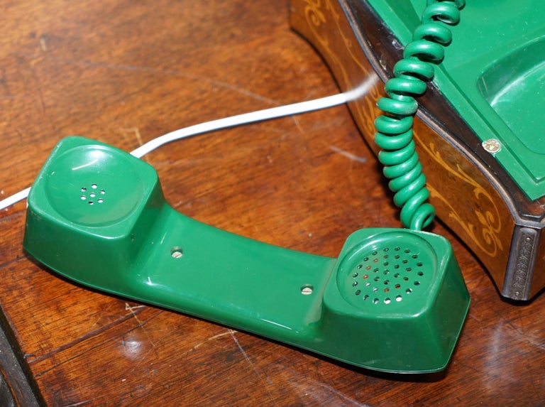 Vintage Green 1950s Telephone Inside Burr Walnut Marquetry Inlaid Box ...